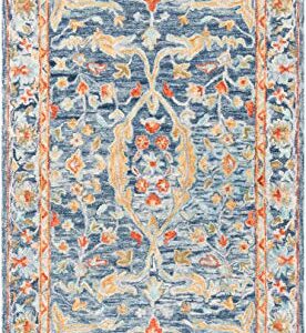 SAFAVIEH Aspen Collection Accent Rug - 4' x 6', Blue & Rust, Handmade Boho Braided Tassel Wool, Ideal for High Traffic Areas in Entryway, Living Room, Bedroom (APN116M)