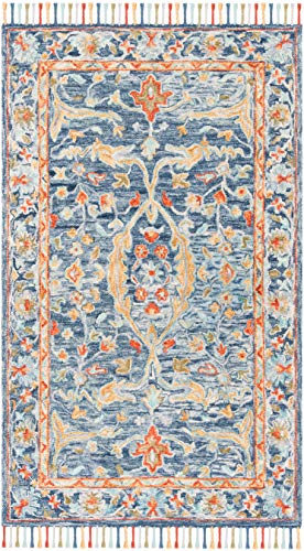 SAFAVIEH Aspen Collection Accent Rug - 4' x 6', Blue & Rust, Handmade Boho Braided Tassel Wool, Ideal for High Traffic Areas in Entryway, Living Room, Bedroom (APN116M)