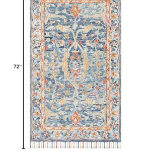 SAFAVIEH Aspen Collection Accent Rug - 4' x 6', Blue & Rust, Handmade Boho Braided Tassel Wool, Ideal for High Traffic Areas in Entryway, Living Room, Bedroom (APN116M)