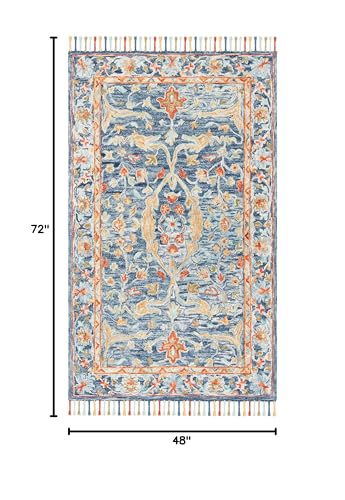 SAFAVIEH Aspen Collection Accent Rug - 4' x 6', Blue & Rust, Handmade Boho Braided Tassel Wool, Ideal for High Traffic Areas in Entryway, Living Room, Bedroom (APN116M)