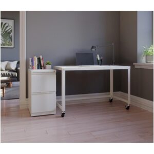 Scranton & Co 48" x 24" Modern Metal 4 Wheels Office Mobile Desk, Durable Steel Construction, Easy to Assemble, Clean & Simple Design, in White Finish