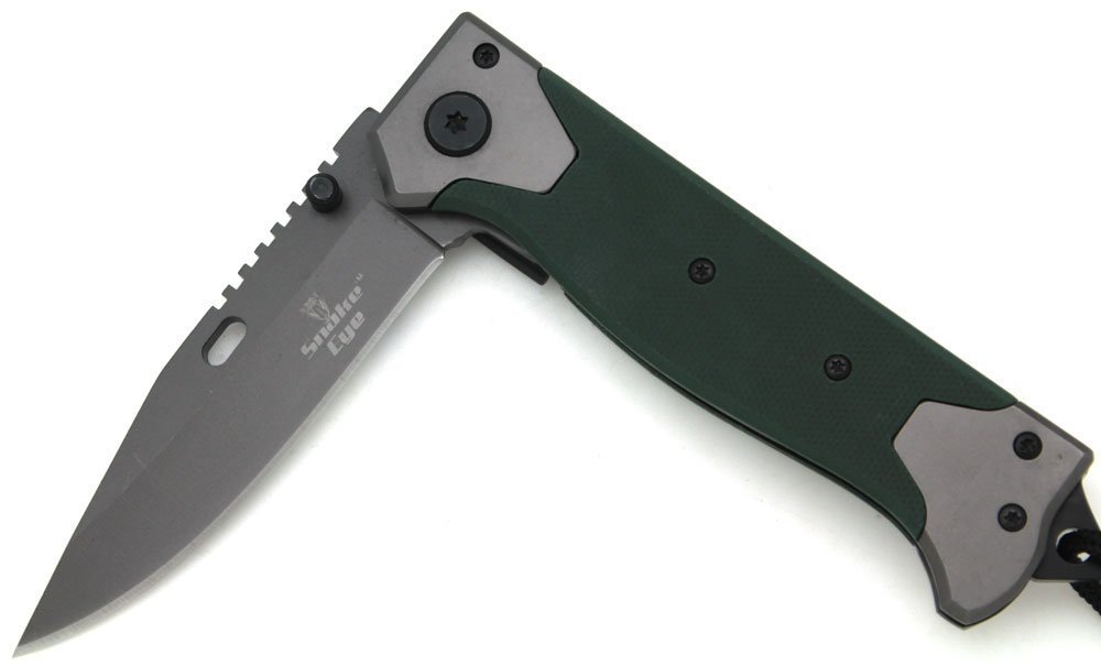 Snake Eye Tactical Heavy Duty Every Day Carry Pocket Folding Knife With Sheath (Green)