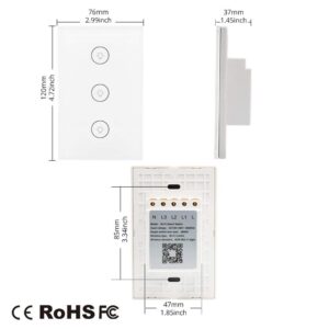 MOES WiFi Smart Wall Touch Light Switch Glass Panel Wireless Remote Control by Mobile APP Anywhere Compatible with Alexa,Timing Function No Hub Required (Wall Switch 3 Gang)