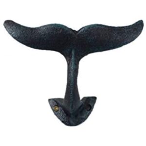 seaworn blue cast iron decorative whale tail hook 5" - marine life decor