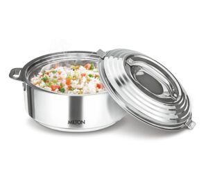 milton casserole for hot food, insulated stainless steel hot pot with lid, 40 oz (1200 ml) 1.26 qt, serving box (bowl, dish) for food and roti galaxia 1000 food warmer cooler, silver