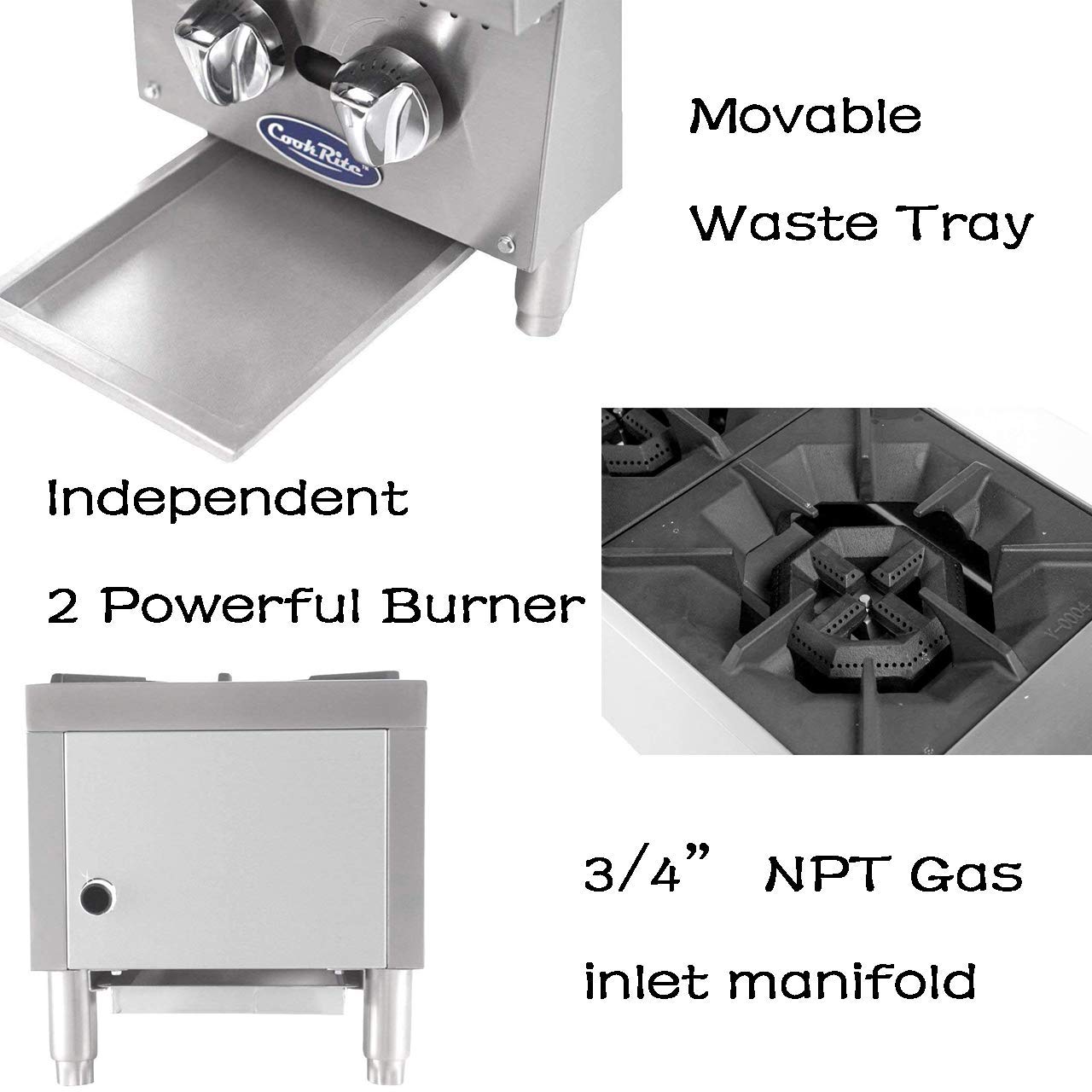 Atosa CookRite ACHP-2 12" Heavy Duty Vertical Countertop Gas Hot Plate Stock Pot Range for Hotel Food Truck Caterer | 12"W x 27 3/5"D x 13.5"H, Stainless Steel, (2) Burner 64,000 BTU, Natural Gas (NG)