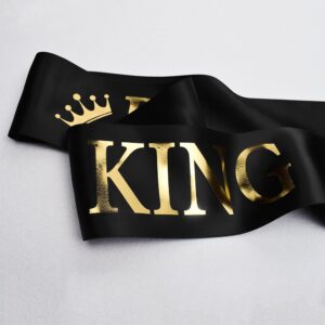 "Prom King" and "Prom Queen" Sashes - Graduation Party School Party Accessories, Black with Gold Print