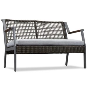 Real Flame Calvin Outdoor Loveseat, Two-Seater Couch, Powdered Aluminum Frame with Resin Wicker Weave