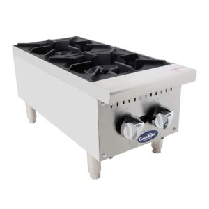 atosa cookrite achp-2 12" heavy duty vertical countertop gas hot plate stock pot range for hotel food truck caterer | 12"w x 27 3/5"d x 13.5"h, stainless steel, (2) burner 64,000 btu, natural gas (ng)