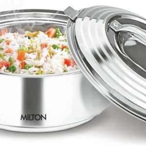 Milton Casserole for hot food, insulated stainless steel hot pot with lid, 84 oz (2500 ml) 2.6 qt, Serving box (bowl, dish) for food and roti Galaxia 2500 Food Warmer Cooler, Silver