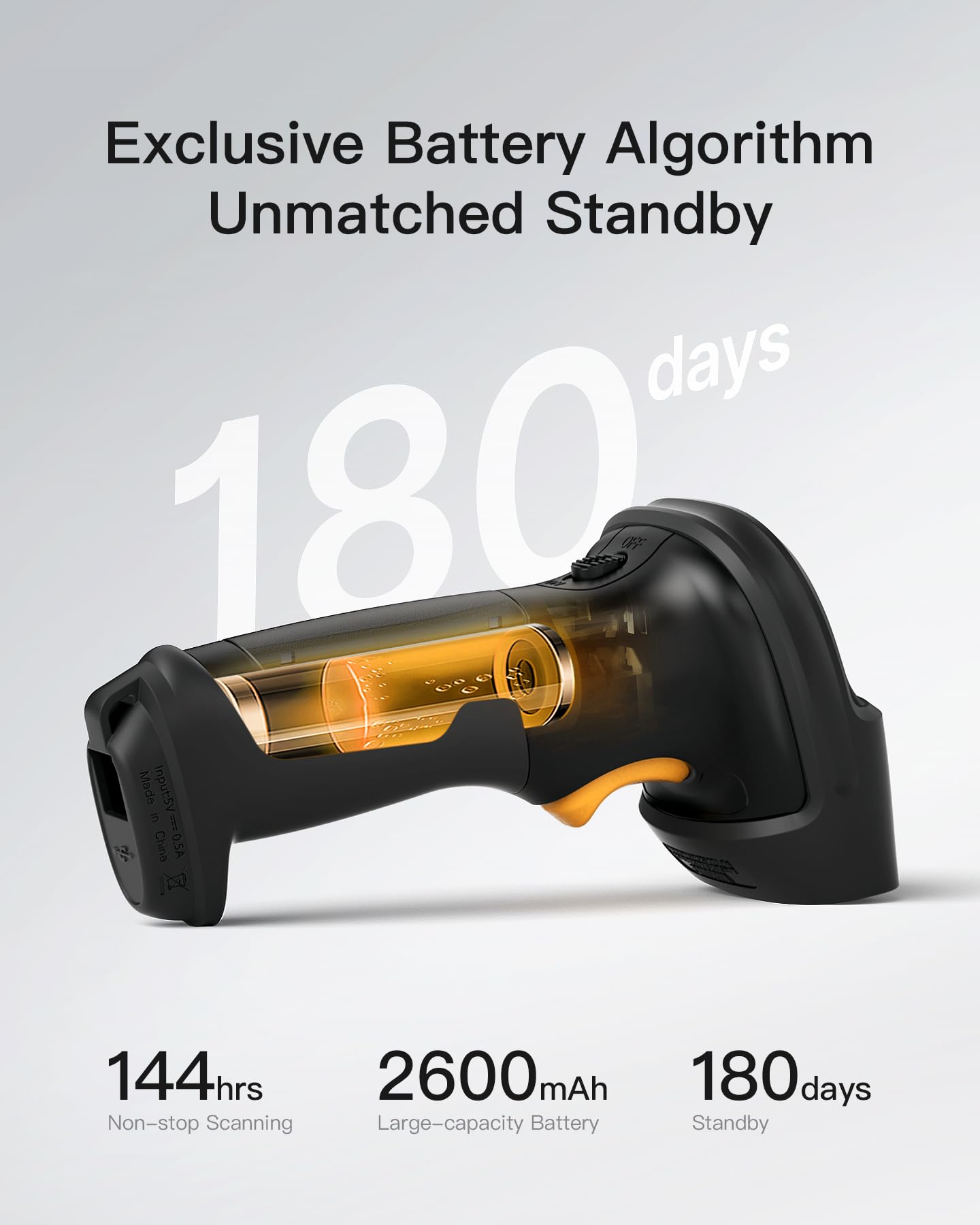 Inateck Barcode Scanner, Wireless Scanner, 1 Charge 180 Days Standby, 35M Range, Automatic Scanning, BCST-60 Black