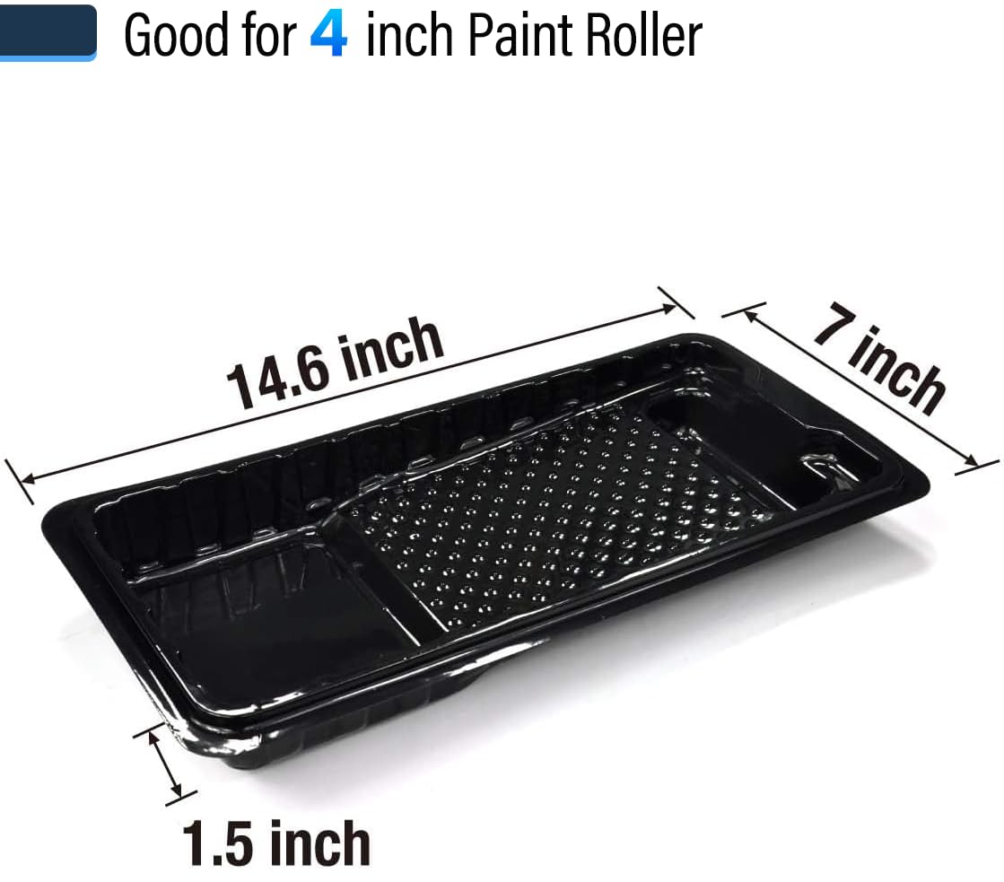 Great Andrew Paint Roller Tray Liner 4 Inch, 12 PCS Disposable Small Plastic Paint Trays Liners Perfect for Smaller Projects, DIY Painting etc. (Black)