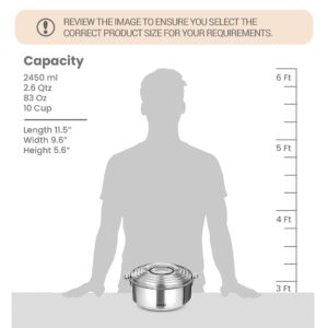 Milton Casserole for hot food, insulated stainless steel hot pot with lid, 84 oz (2500 ml) 2.6 qt, Serving box (bowl, dish) for food and roti Galaxia 2500 Food Warmer Cooler, Silver