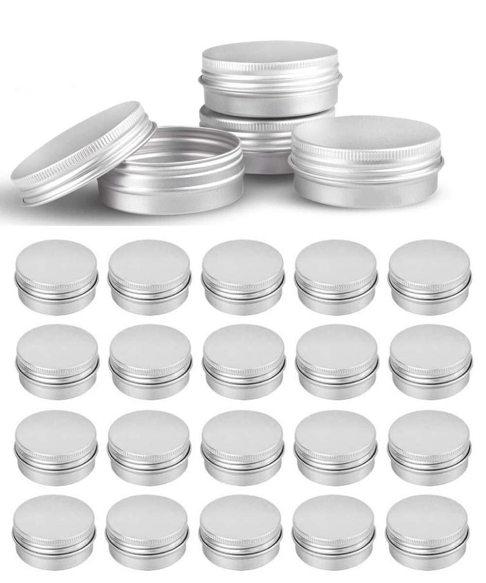 48 Pcs 1 oz Tins Silver Aluminum Tins Cans Screw Top Round Steel tins Screw Lid Containers