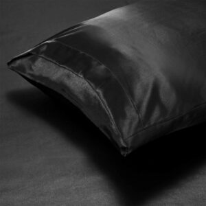 AiMay 3 Piece Satin Duvet Cover Set Bedding Sets Queen Black 1800 Series Luxury Rich Silk Silky Super Soft Solid Color Reversible Zipper Closure Sexy Honeymoon Wrinkle Free (Queen, Black)