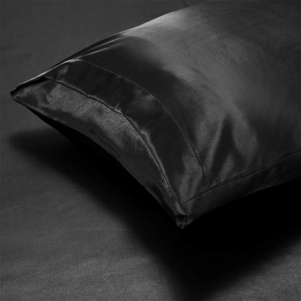 AiMay 3 Piece Satin Duvet Cover Set Bedding Sets Queen Black 1800 Series Luxury Rich Silk Silky Super Soft Solid Color Reversible Zipper Closure Sexy Honeymoon Wrinkle Free (Queen, Black)