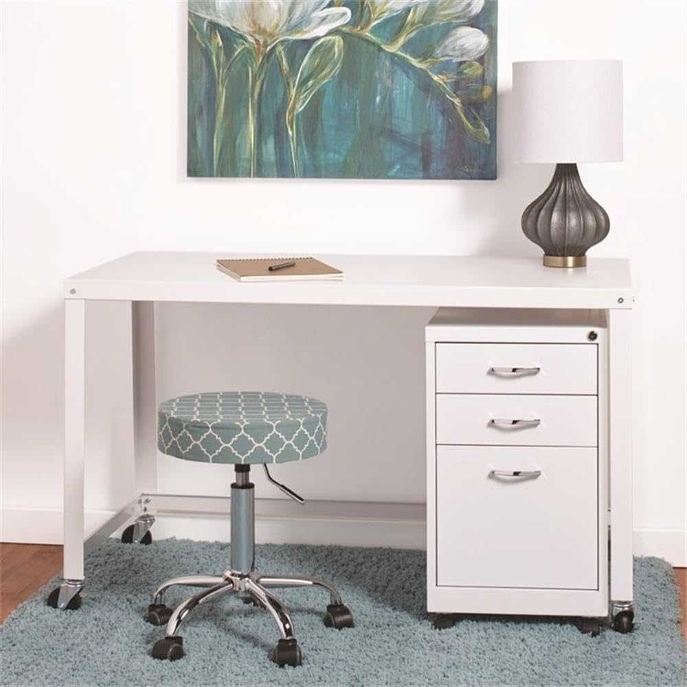 Scranton & Co 48" x 24" Modern Metal 4 Wheels Office Mobile Desk, Durable Steel Construction, Easy to Assemble, Clean & Simple Design, in White Finish