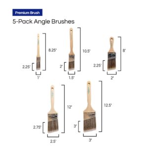 Pro Grade - Paint Brushes - 5 Pack Variety Angle Paint Brushes