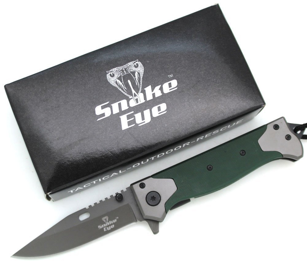 Snake Eye Tactical Heavy Duty Every Day Carry Pocket Folding Knife With Sheath (Green)