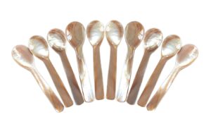 duebel set of 10 pink mother of pearl 3.55′′ caviar spoons for caviar serving or egg serving