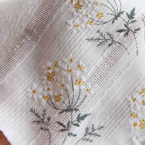 55 inches Width Little Yellow Flowers Embroidery Jacquard Cotton Cloth Fabric by The Yard