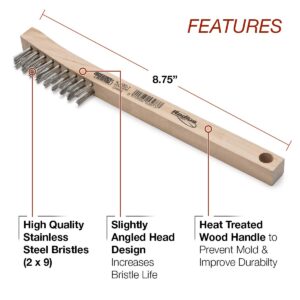 Lincoln Electric Stainless Steel Wire Brush - 2 x 9 Bristle Rows - 8.75" Length - Curved Handle - K3180-1