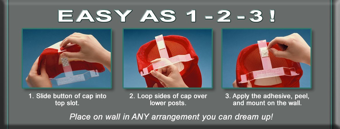 Cap Capers® Baseball Cap Display; Wall Mounted Hat Rack; Baseball Cap Storage & Organization; (12 pk) Great for Cap Collectors. The Ultimate Display for Baseball Caps