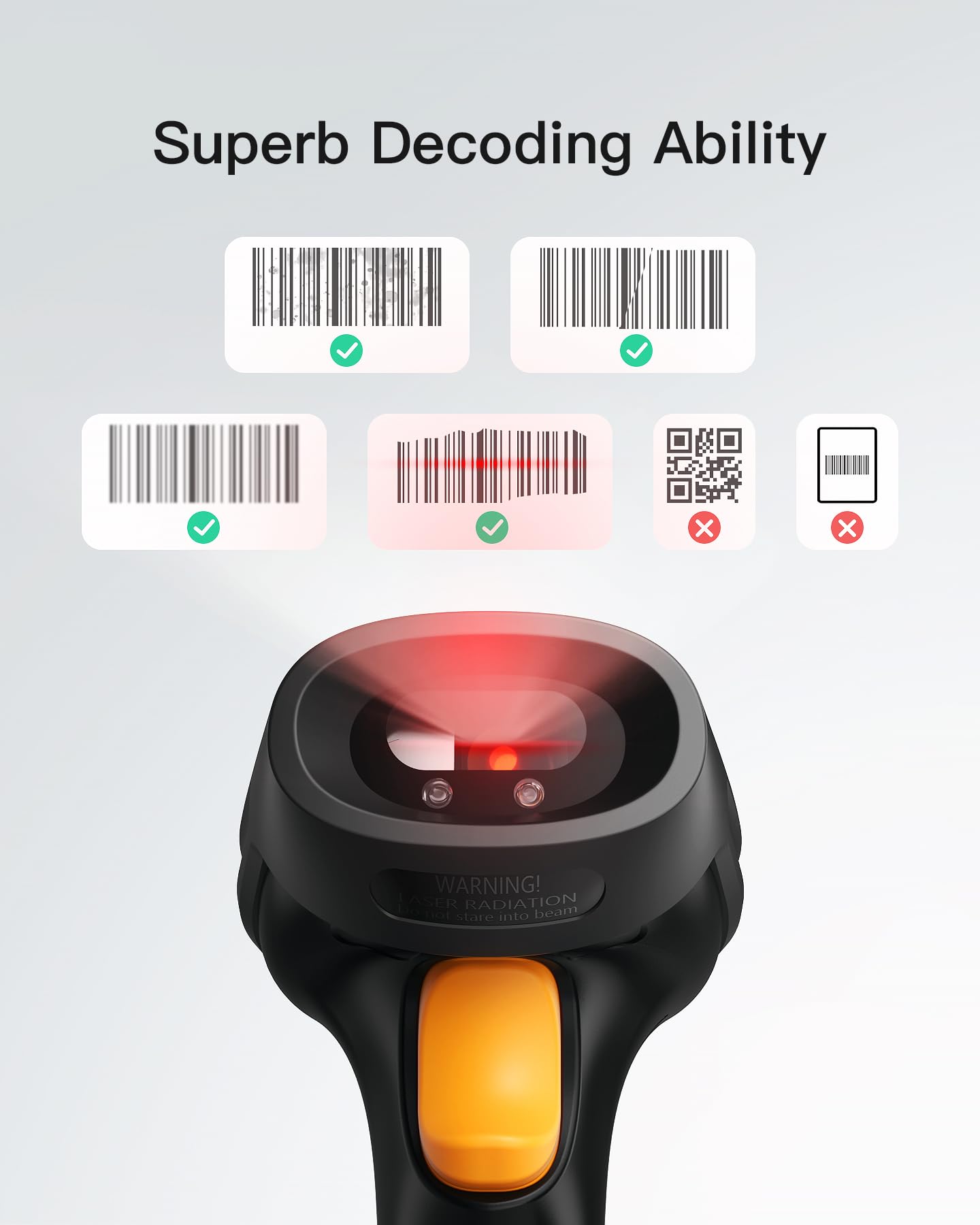 Inateck Barcode Scanner, Wireless Scanner, 1 Charge 180 Days Standby, 35M Range, Automatic Scanning, BCST-60 Black