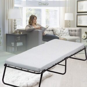 Dkeli Folding Bed with Comfort Foam Mattress 300Lbs Capacity Twin Rollaway Bed with Mattress Portable Camping Cot Fold Up Bed for Adults, Kids (Without Casters)