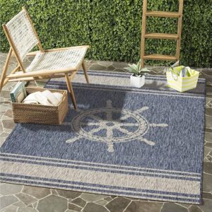 lr home captiva 8 x 10 indoor/outdoor area rug for home decor | nautical anchor large size carpet for living room, bedroom, playroom, patio, garden | modern farmhouse rug | blue/gray