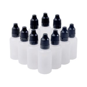 10pcs 30ml plastic eye liquid dropper bottles squeezable empty dropping bottles with tampercap（black cap）