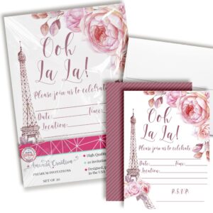 ooh la la watercolor floral paris party invitations for birthdays, baby showers, bridal showers, engagement parties and more. 20 5x7 fill in cards with twenty white envelopes by amandacreation