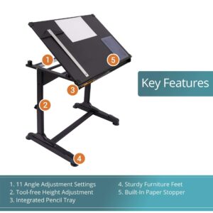 Stand Up Desk Store Adjustable Height and Angle Drafting Table Drawing Desk with Large Surface (Silver Frame/Birch Top, 40" W X 26" D)