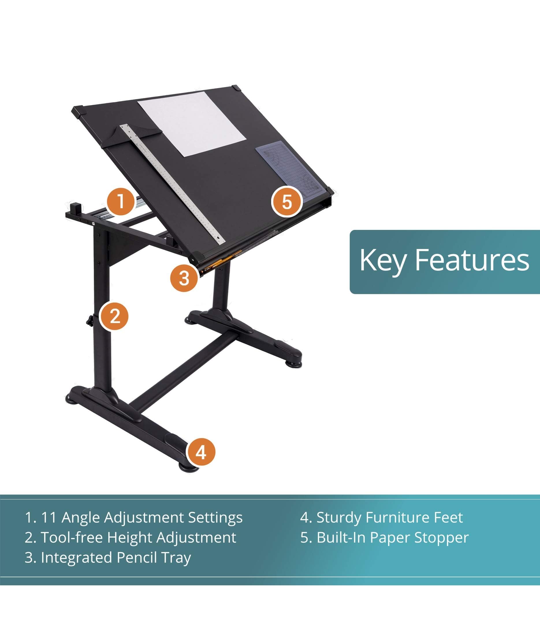 Stand Up Desk Store Adjustable Height and Angle Drafting Table Drawing Desk with Large Surface (Silver Frame/Birch Top, 40" W X 26" D)