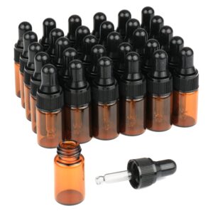 amber glass dropper bottles 30 pcs mini 1ml 2ml 3ml essential oils dropper bottles refillable perfume fragrance cosmetics glass dropper pipette bottles vial container (3ml)