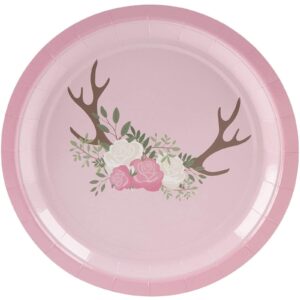 BLUE PANDA Disposable Plates - 80-Count Paper Plates, Bridal and Baby Shower Party Supplies for Appetizer, Lunch, Dinner, and Dessert, Floral Deer Pattern, 9 x 9 Inches