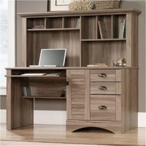 Scranton & Co Modern Wood Computer Desk with Hutch in Salt Oak