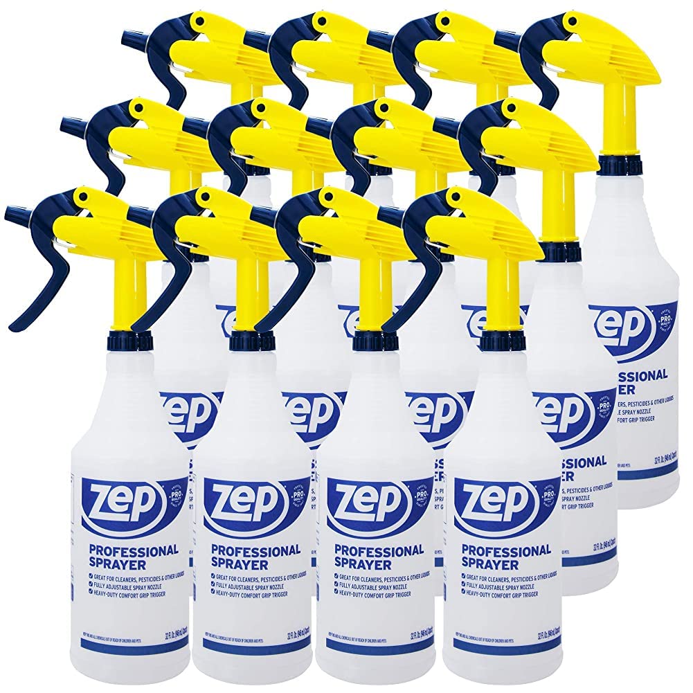 Zep Professional Sprayer Bottle - 32 oz (Case of 12) - HDPRO1 - Versatile Adjustable Nozzle Spray Bottles with a Fine Mist or Powerful Spray, Refillable Spray Bottle for Diluted Concentrate, Chemical