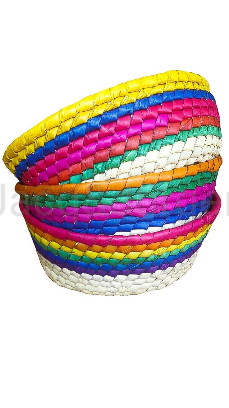 Handwoven Palm Baskets by Jacq & Jürgen - 3 Pack Multicolor - Medium Size Bundle - Traditional Mexican Tortillero