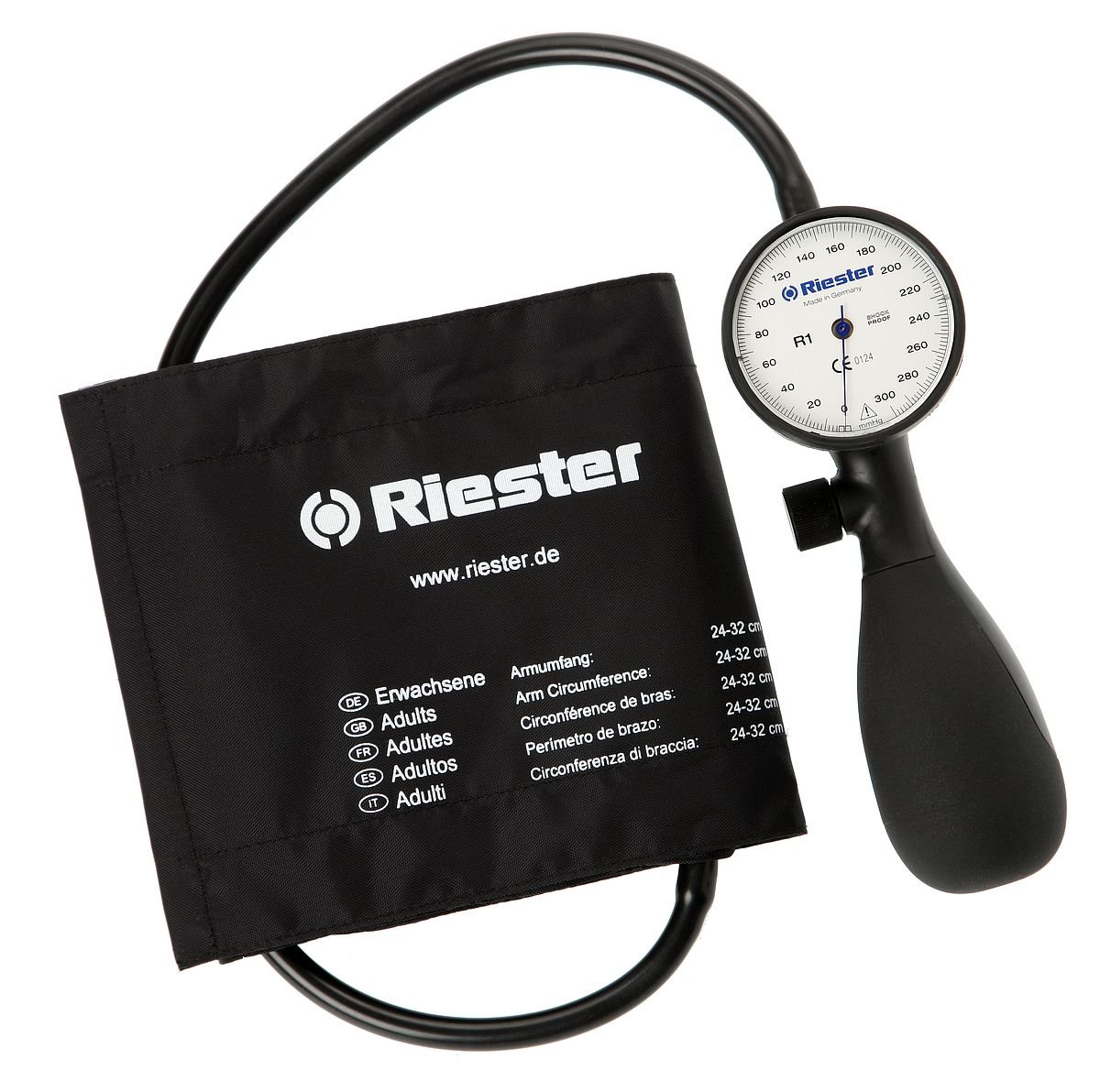 Riester 1251-107 Shockproof Handheld Blood Pressure with Adult Velcro Cuff Latex Free, White