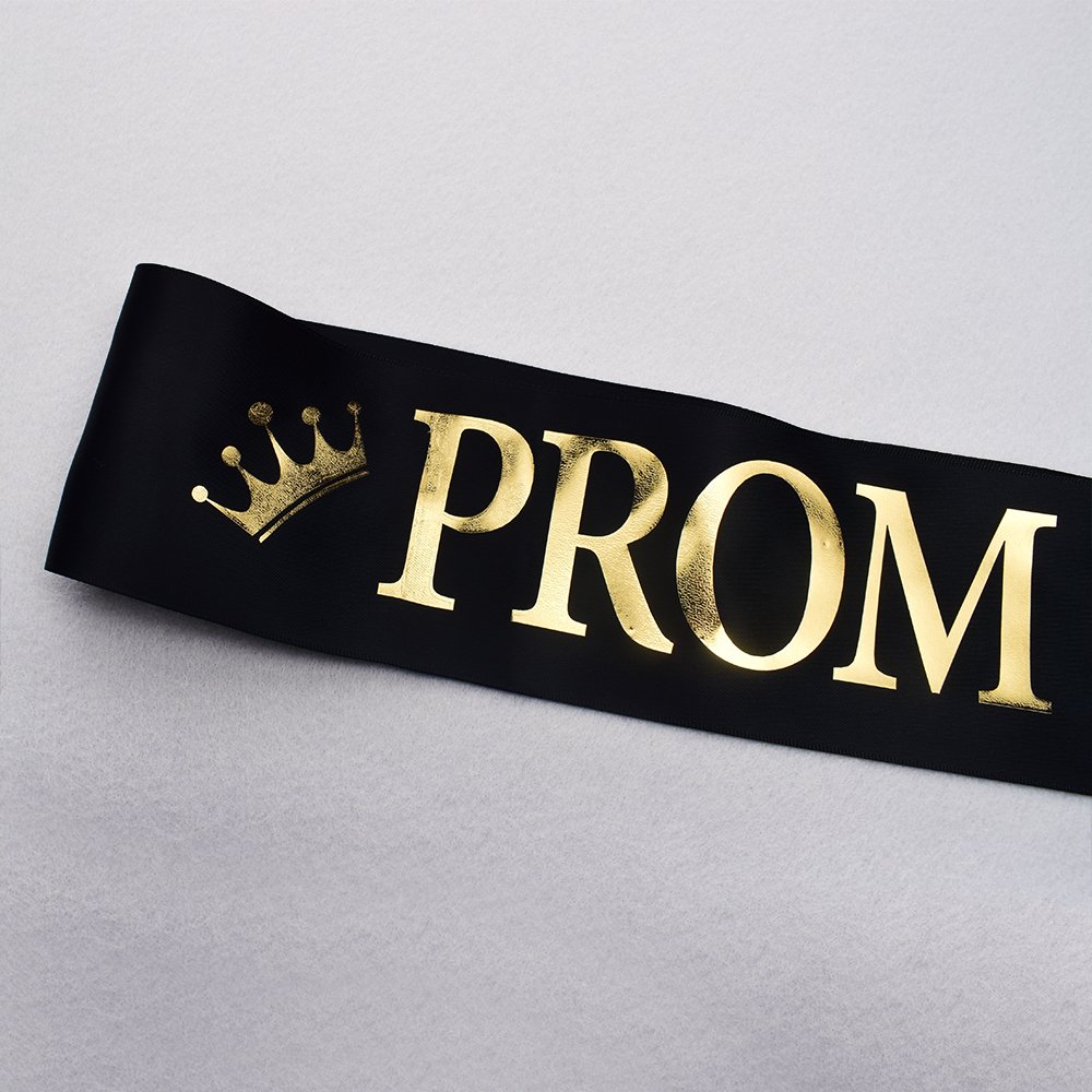 "Prom King" and "Prom Queen" Sashes - Graduation Party School Party Accessories, Black with Gold Print