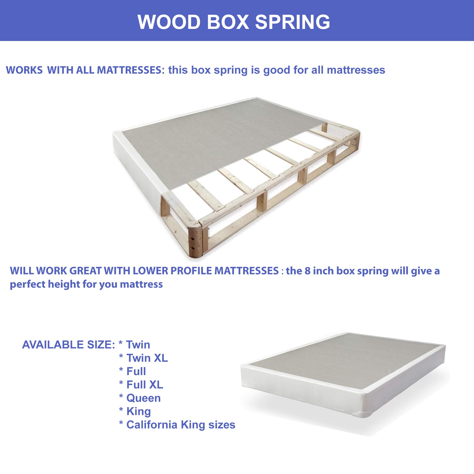 Mattress Solution Fully Assembled Low Profile Wood Traditional Boxspring/Foundation for Mattress, Queen, Size