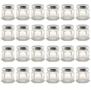 1.5 oz hexagon mini glass jars with silver lids and labels (pack of 24)