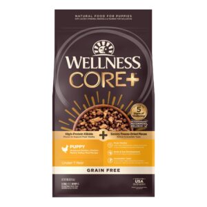 wellness core+ (formerly rawrev) grain free natural dry puppy food, puppy deboned chicken & turkey with freeze dried turkey recipe, 10-pound bag