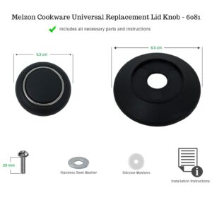 Melzon Cookware Universal Replacement Lid Knob – Heat Resistant, Bakelite Kitchen Pot Lid Handle, Black w/Silver Lining (1)