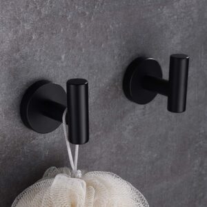 Hoooh Matte Black Towel Hook, SUS 304 Stainless Steel Coat/Robe Clothes Hook for Bath Kitchen Garage Wall Mounted (2 Pack), B100-BK-P2