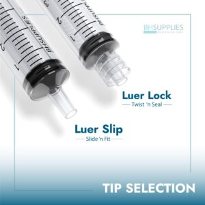 BH Supplies 3ml Luer Slip Tip Syringe - (No Needle) - Sterile, Individually Wrapped - 100 Syringes