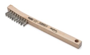 lincoln electric stainless steel wire brush - 2 x 9 bristle rows - 8.75" length - curved handle - k3180-1