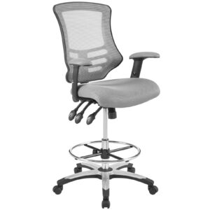 modway calibrate mesh drafting - reception desk chair - tall office chair in gray