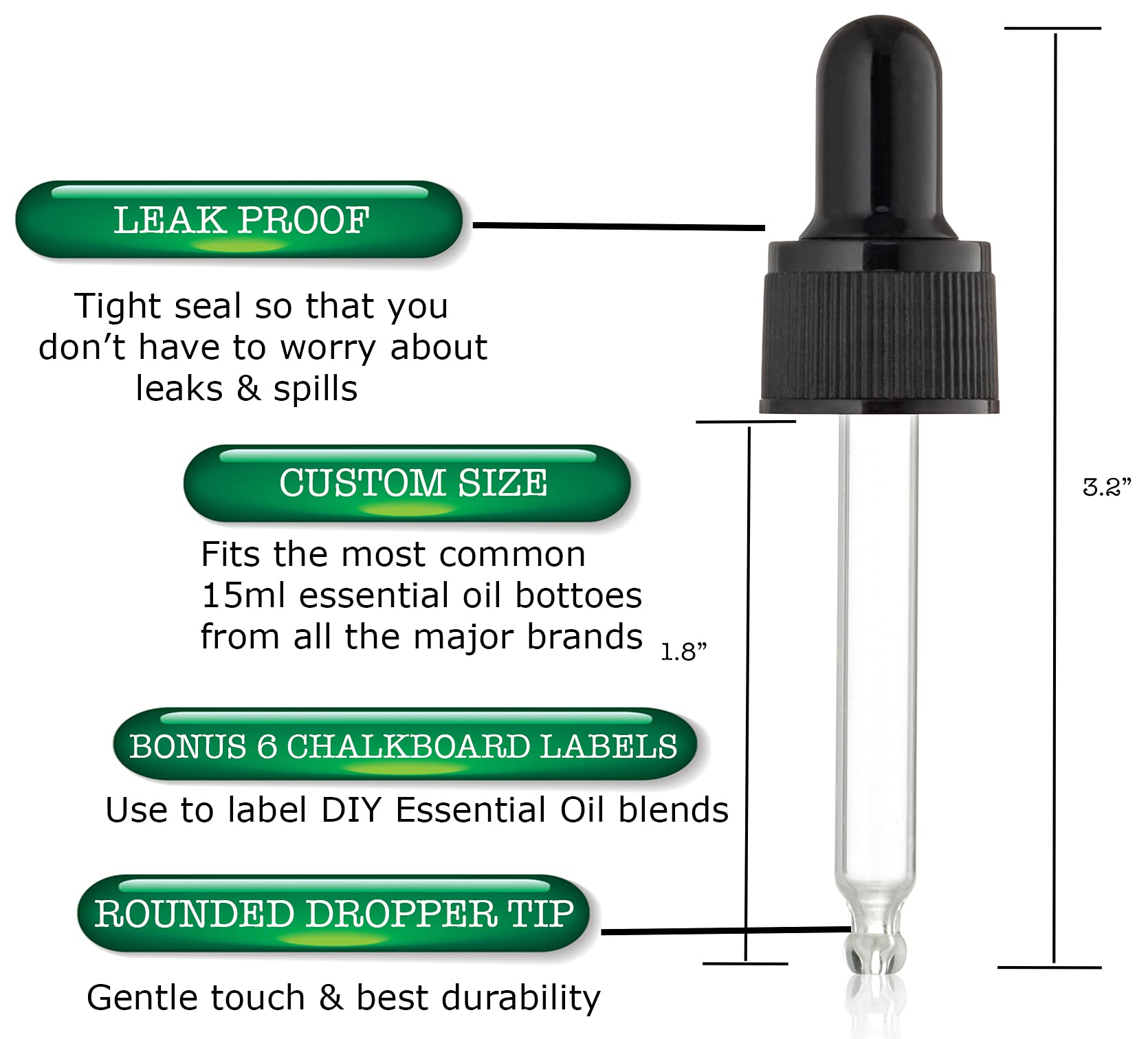 Glass Eye Droppers for Essential Oil 15ml (1/2 Ounce) - Compatible With Most Well Known 15 ml Essential Oil Brands